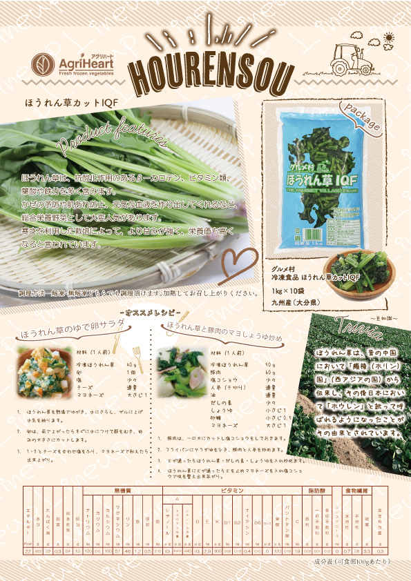 ほうれん草 IQF ‐ HOURENSOU ‐ | 株式会社アグリハート ― AgriHeart